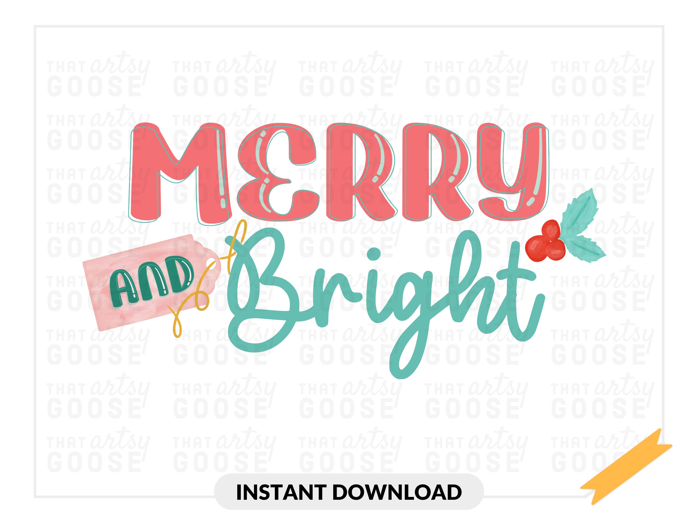 Merry and Bright PNG & Printable Poster Download - Etsy