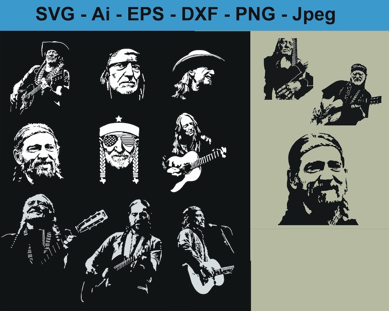 Willie Nelson Vector Pack Clipart Graphics Digital Download - Etsy