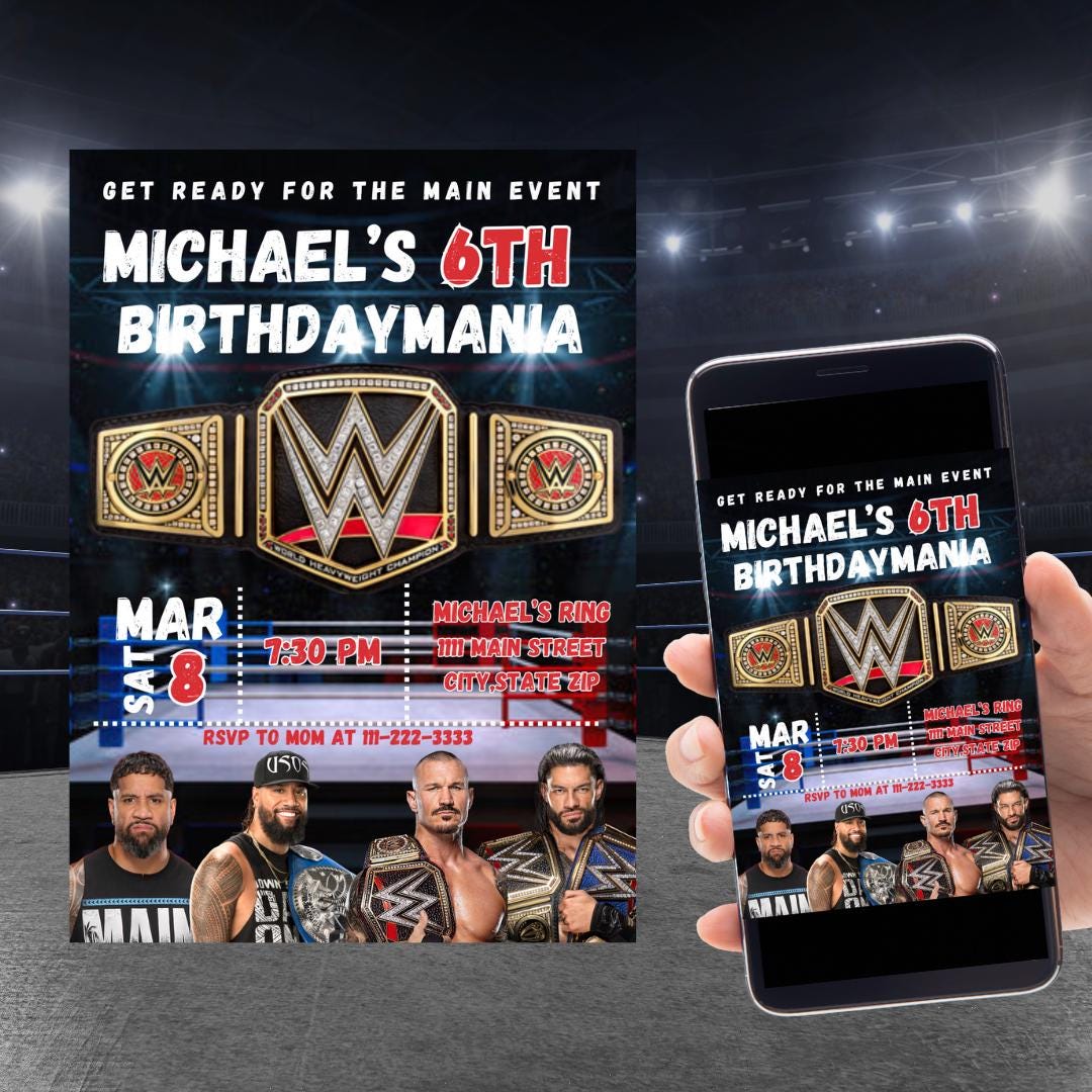 Wrestling Birthday Invitation, Boy Birthday Invite, Fighting Invitation ...