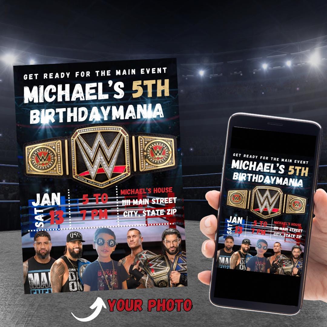 Wrestling Birthday Invitation, Boy Birthday Invite, Fighting Invitation ...