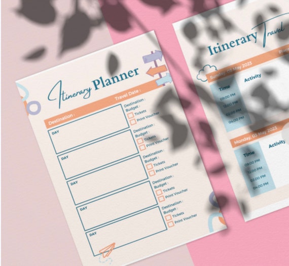 Itinerary Planner Instant Download Minimal Productivity - Etsy