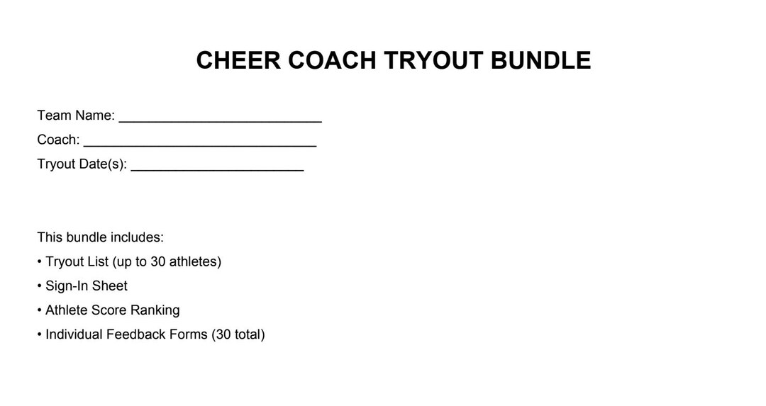 Cheer Tryout Bundle | Printable Cheer Coach Kit | Tryout Forms, Score ...