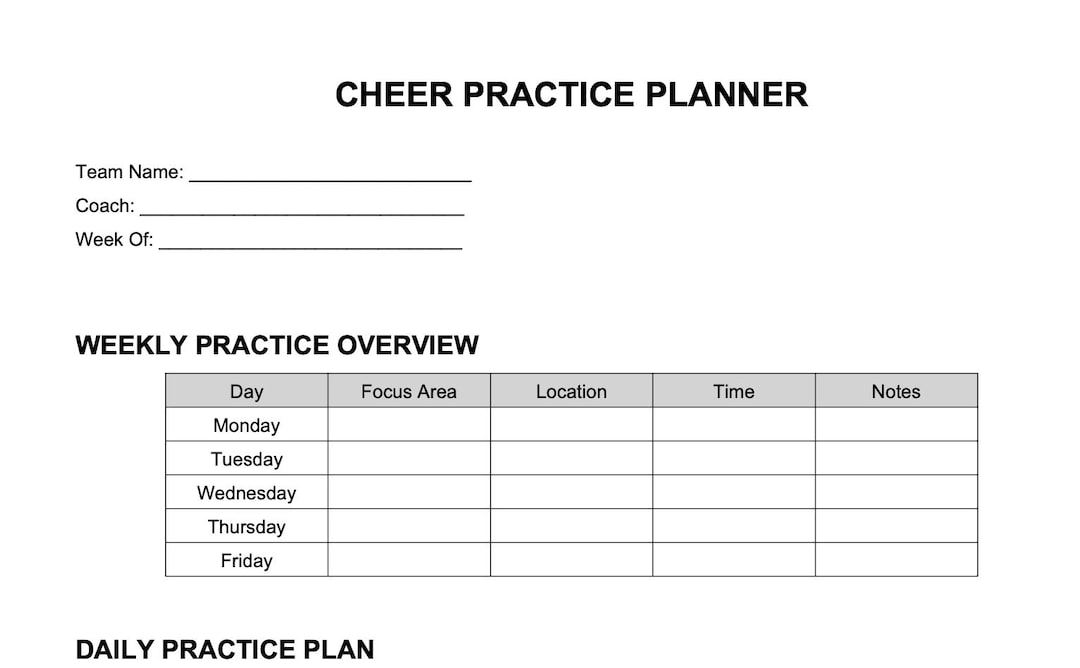 Cheer Practice Planner | Cheer Coach Organizer | Printable Weekly Cheer ...