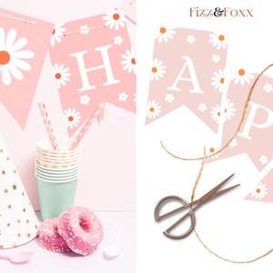 Daisy Happy Birthday Banner, Printable Boho Garland, Editable CANVA ...