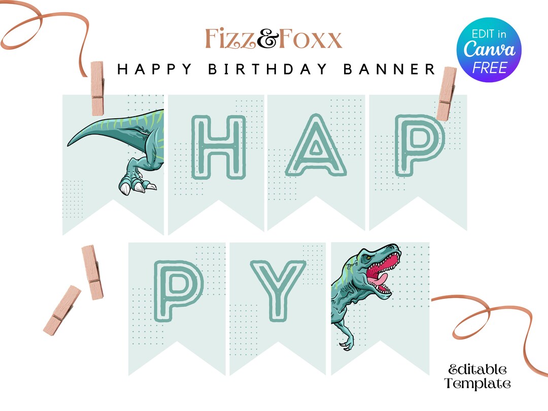 Dinosaur Happy Birthday, Dinosaur Banner Birthday, Dinosaur Pennant ...