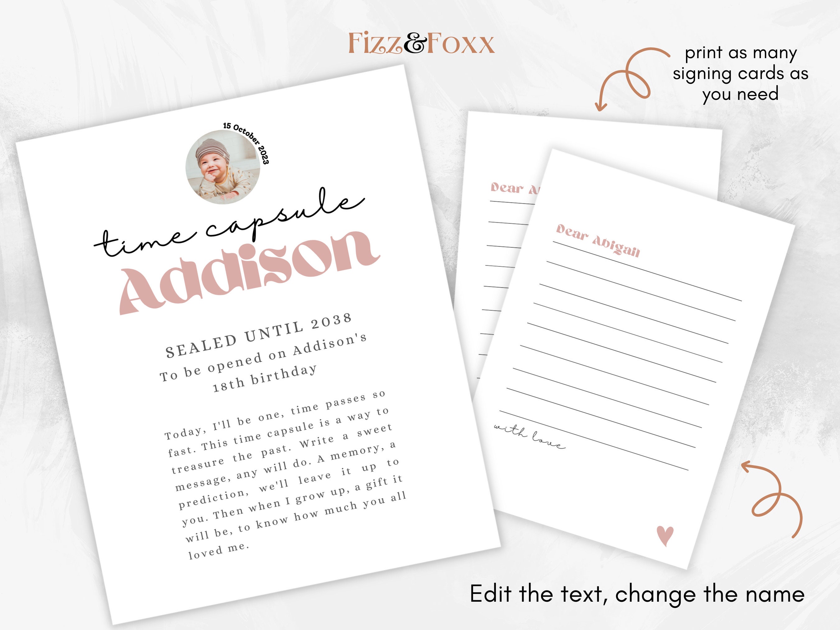 First Birthday Time Capsule Printable, Time Capsule Template, Time ...
