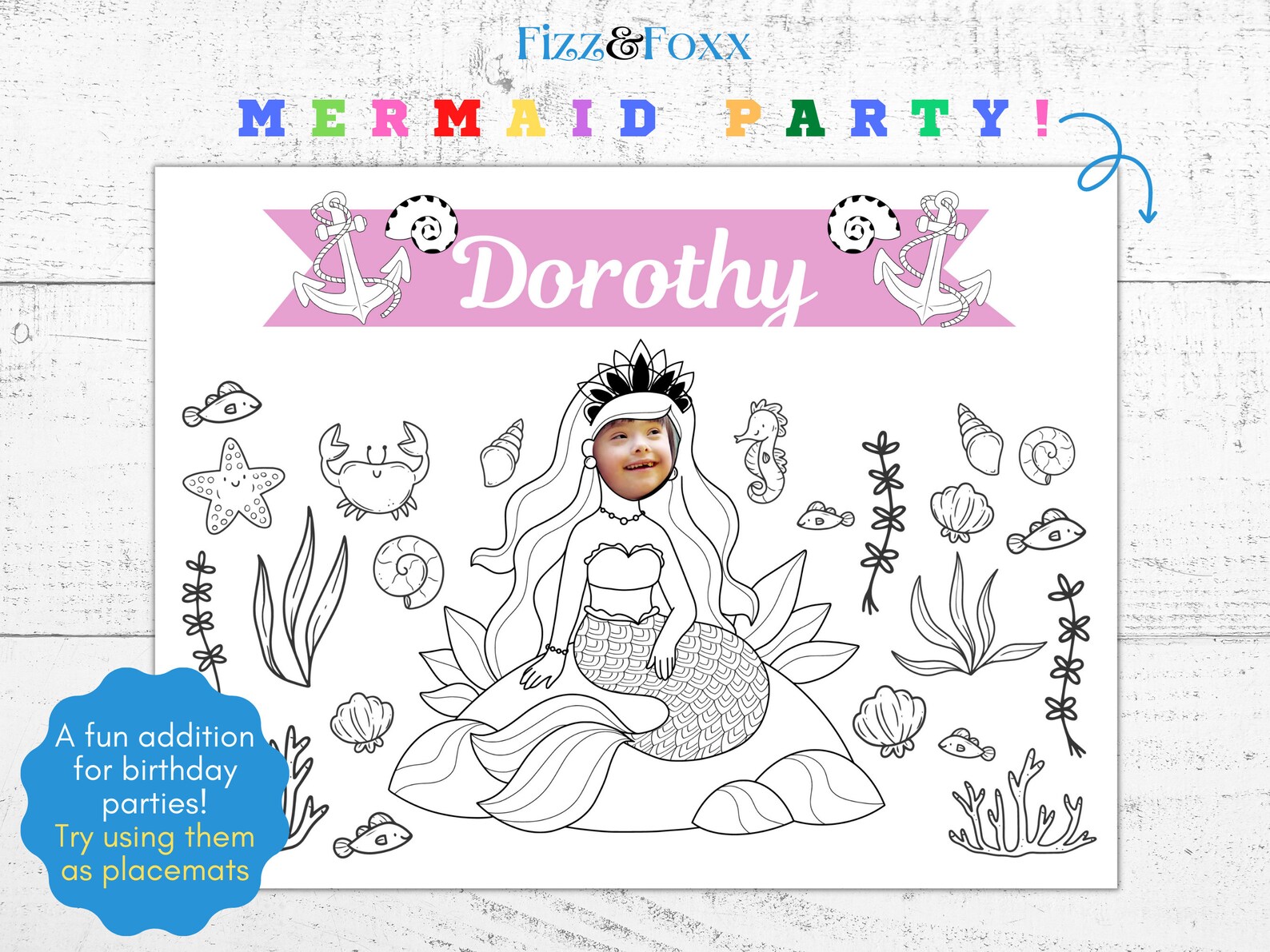 Editable Mermaid Coloring Poster With Name Canva PRINTABLE Coloring ...