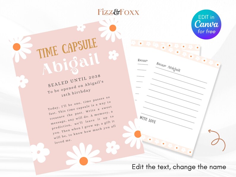 First Birthday Time Capsule Printable, Time Capsule Template, Time ...