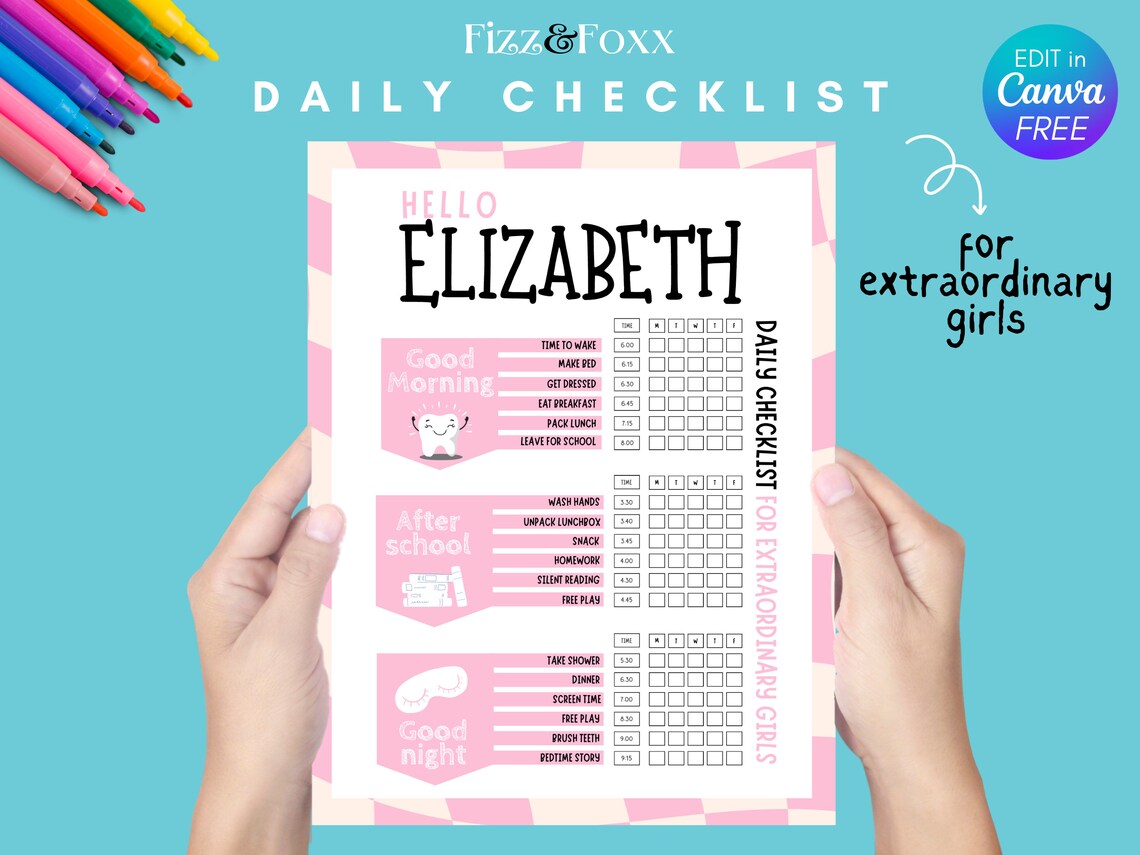 Daily Routine Responsibility Chart Daily Checklist for Kids Homeschool ...