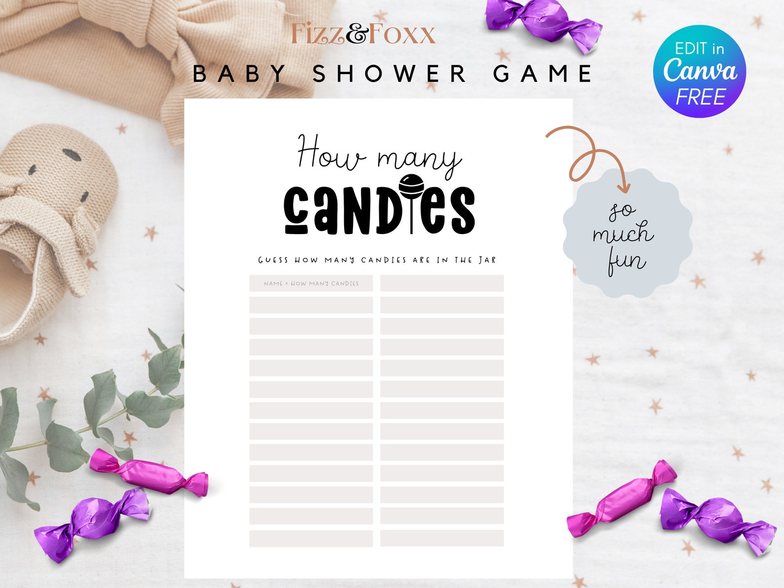 Guess How Many Candies in the Jar Baby Shower Printable Game, Guessing Candy Sign, Minimalist ...