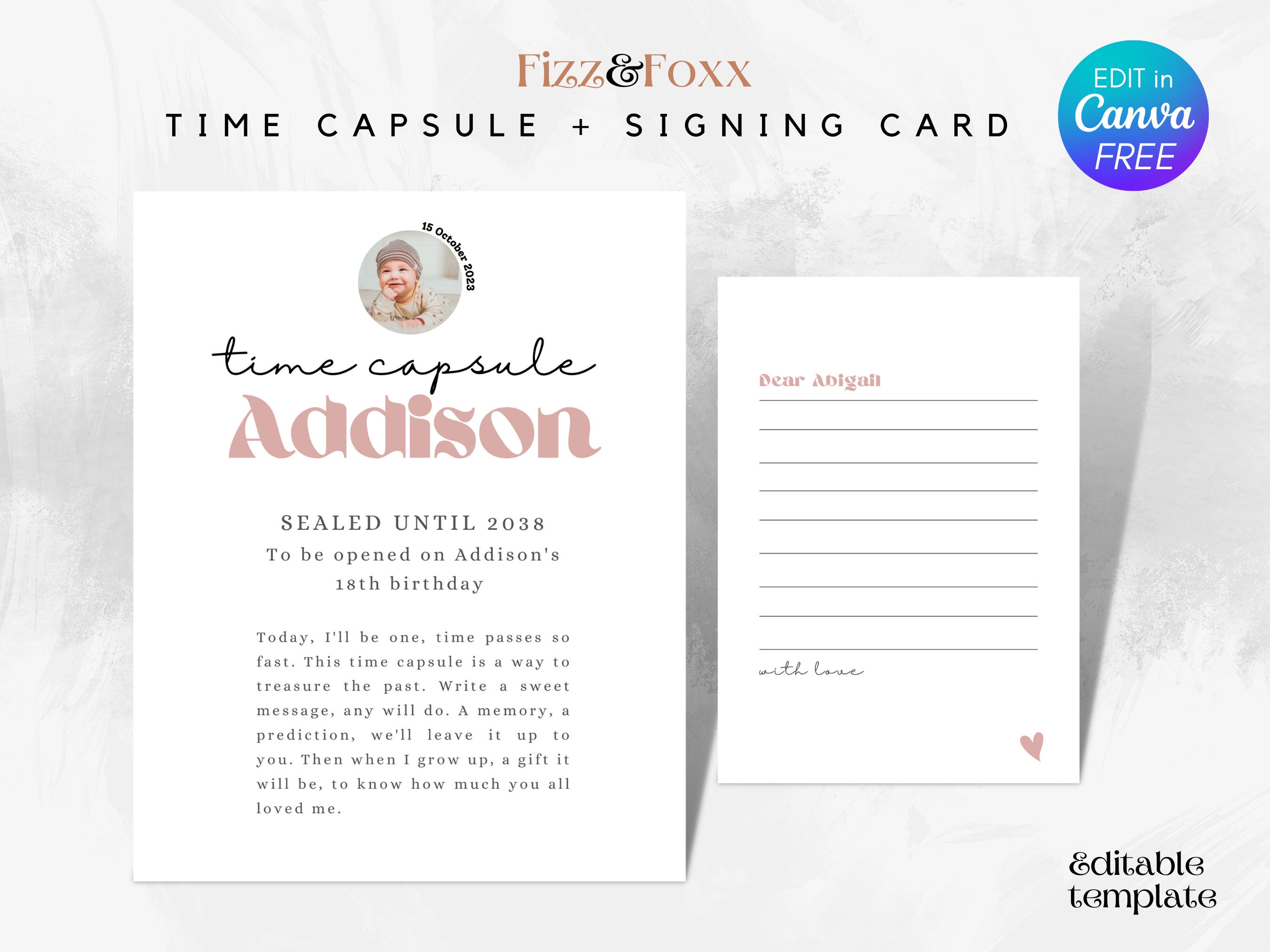 First Birthday Time Capsule Printable, Time Capsule Template, Time ...