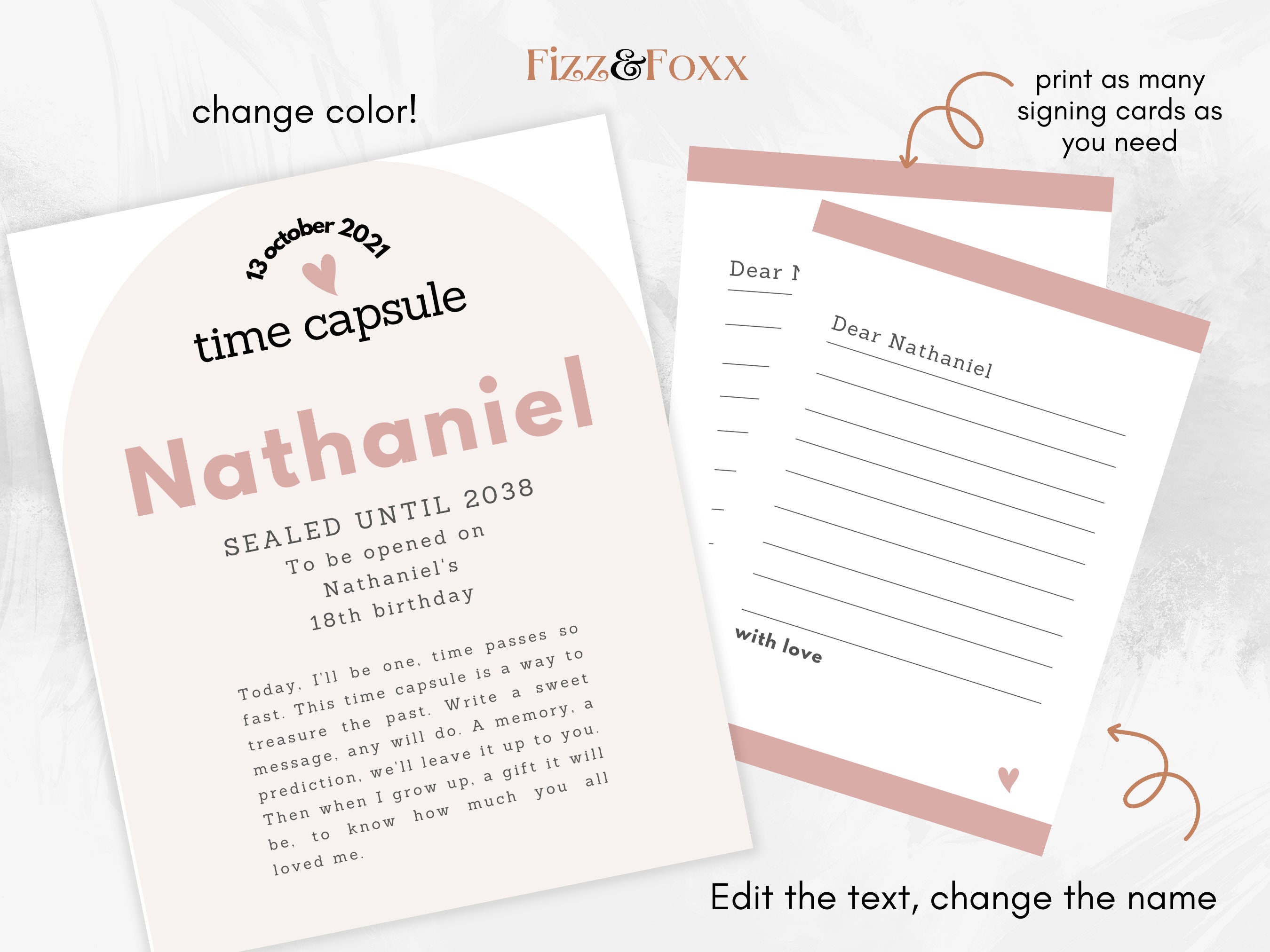 First Birthday Time Capsule Printable, Time Capsule Template, Time ...