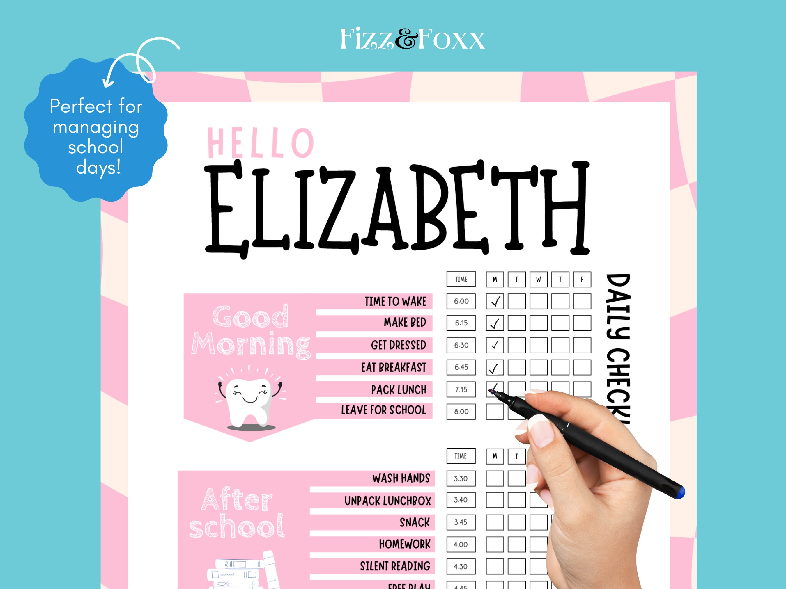 Daily Routine Responsibility Chart Daily Checklist for Kids Homeschool ...