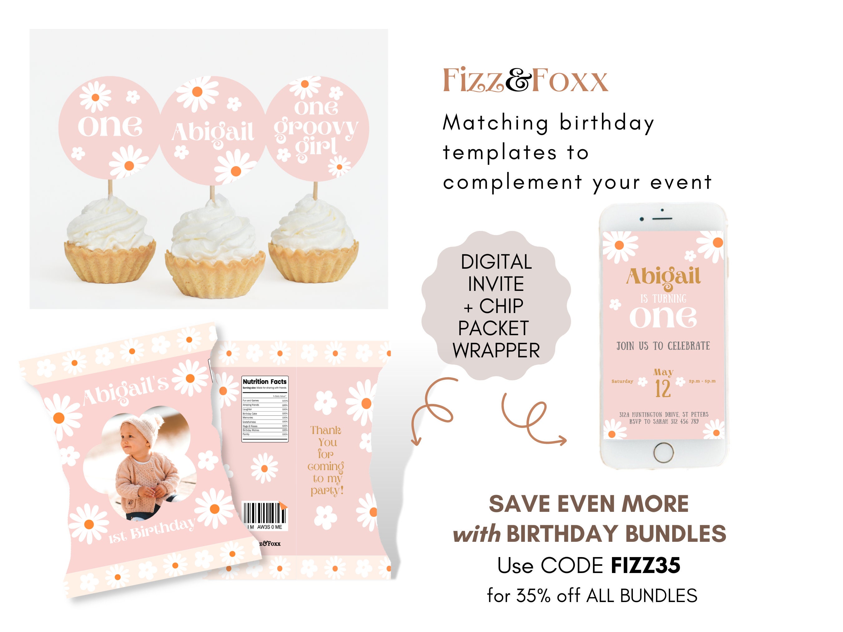 First Birthday Thank You Tag, Birthday Favor Tag Template, Printable ...