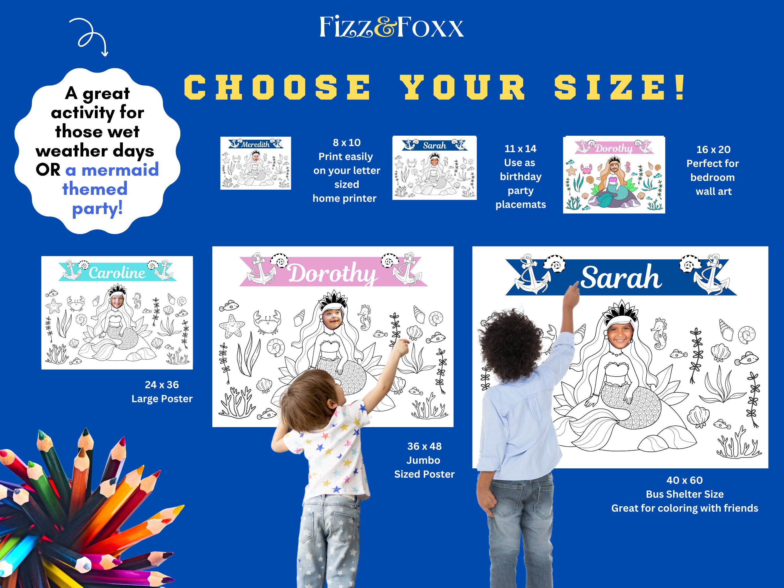 Editable Mermaid Coloring Poster With Name Canva PRINTABLE Coloring ...