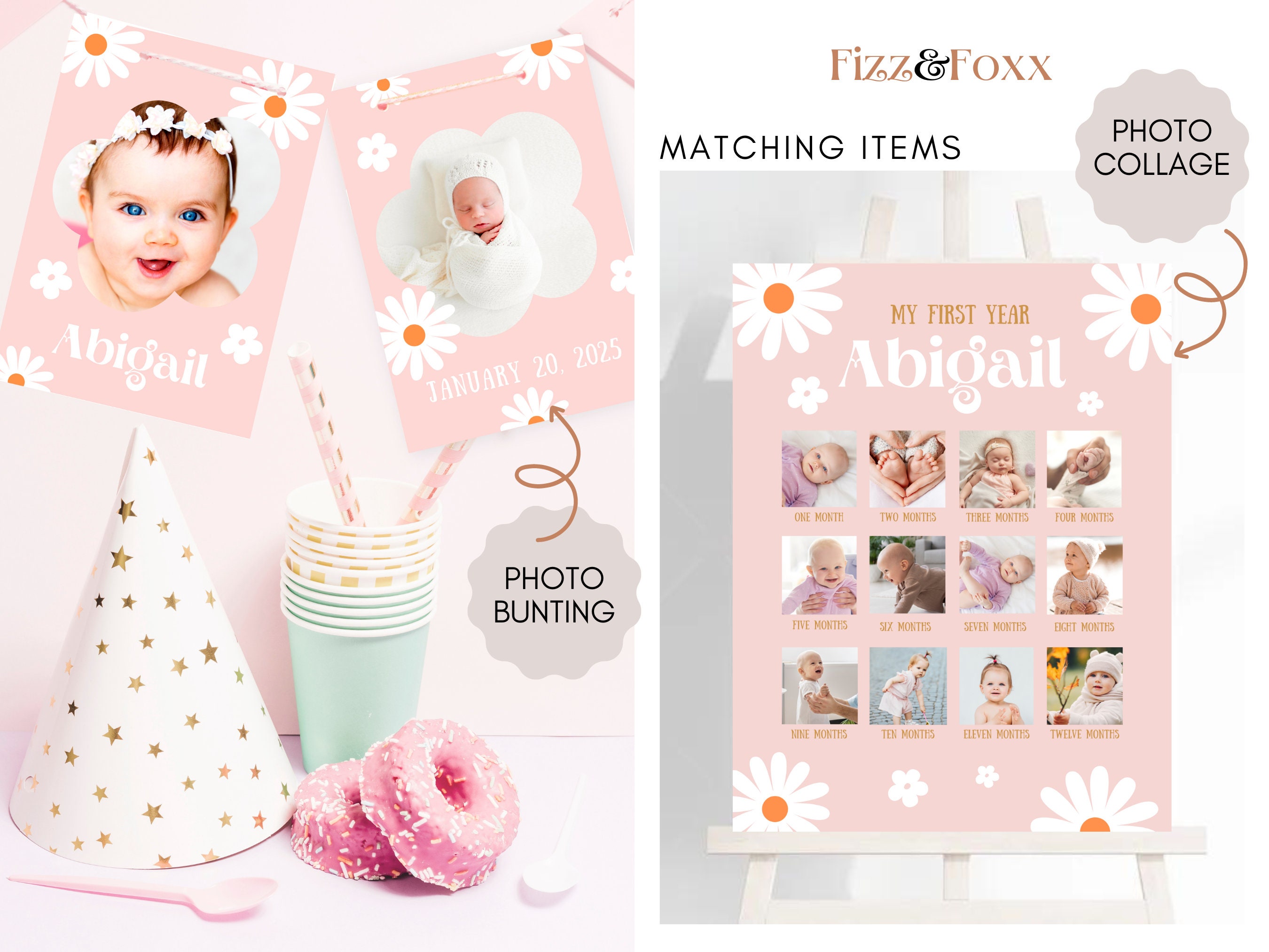 Daisy Cupcake Topper Canva Template, Cupcake Topper Boho, Daisy First ...