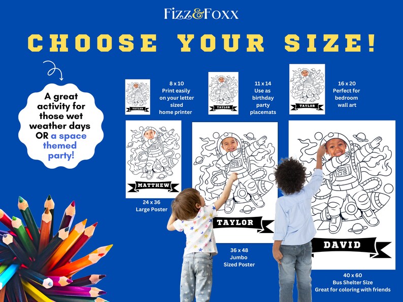Coloring Poster for Kids With Name, Space Themed Birthday Activity ...