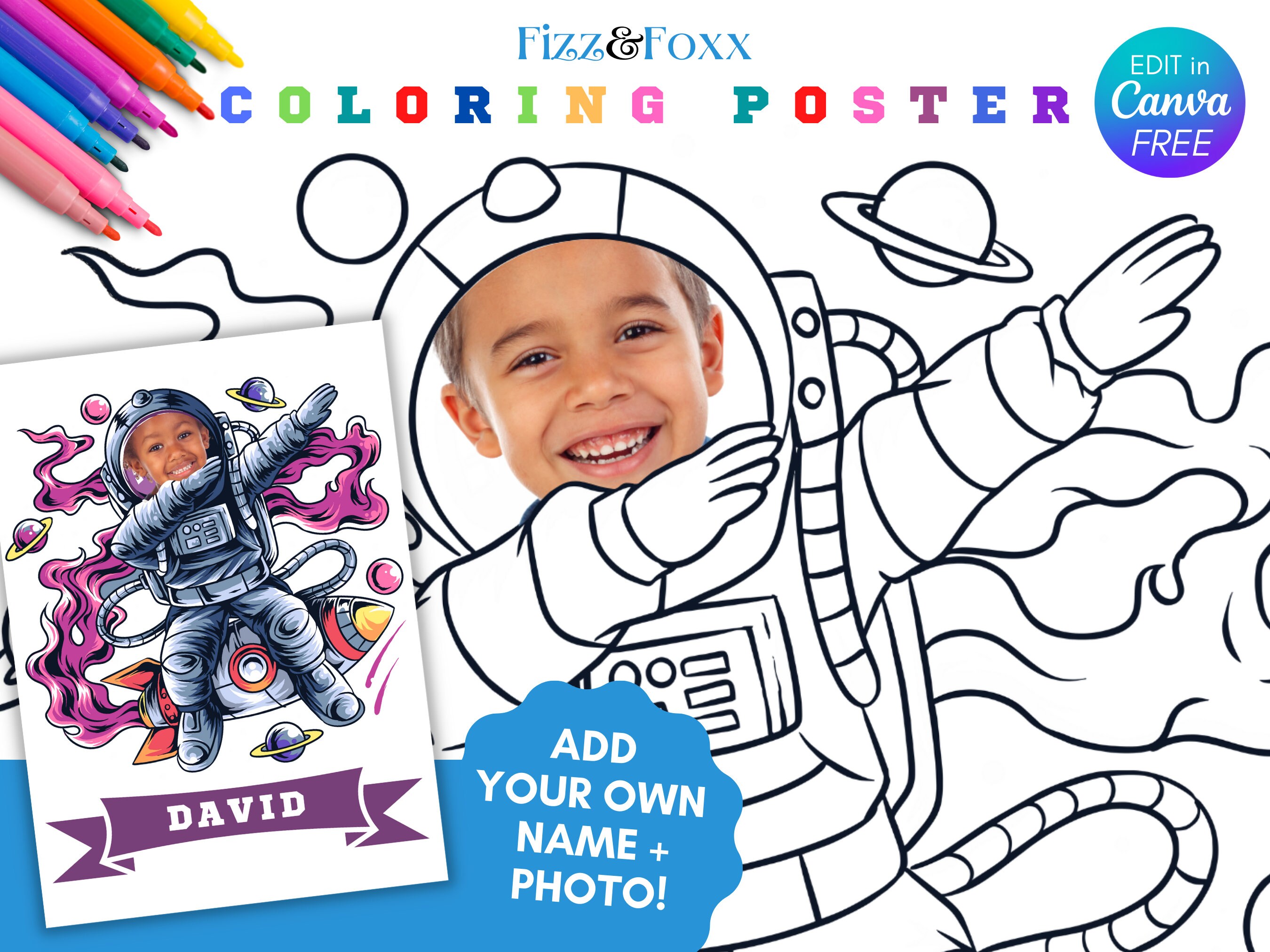 Coloring Poster for Kids With Name, Space Themed Birthday Activity ...