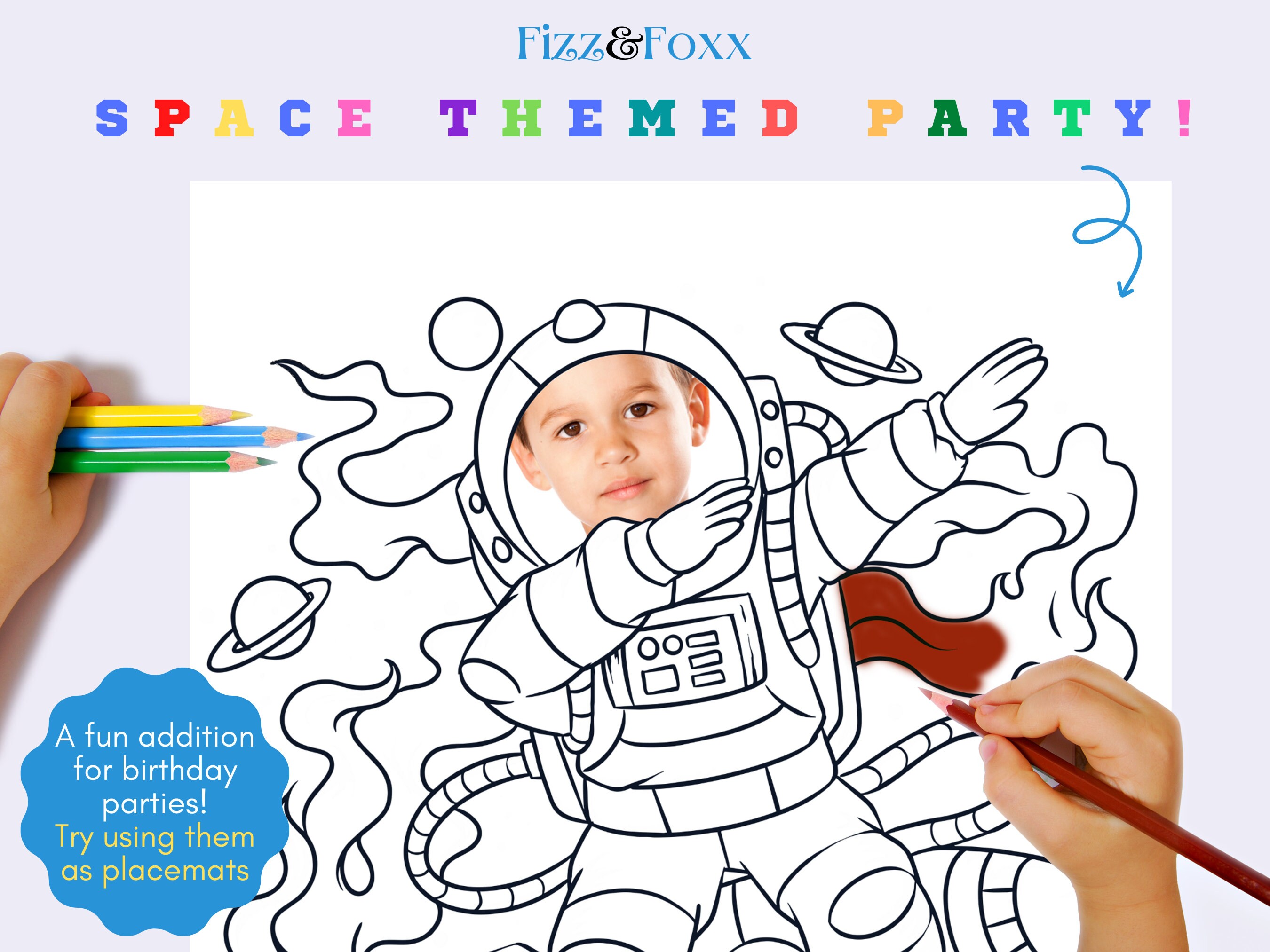 Coloring Poster for Kids With Name, Space Themed Birthday Activity ...