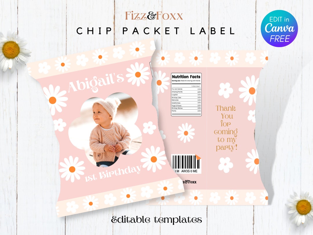 Daisy Chip Bag Template Canva Editable, Chip Packet Label, Daisy ...