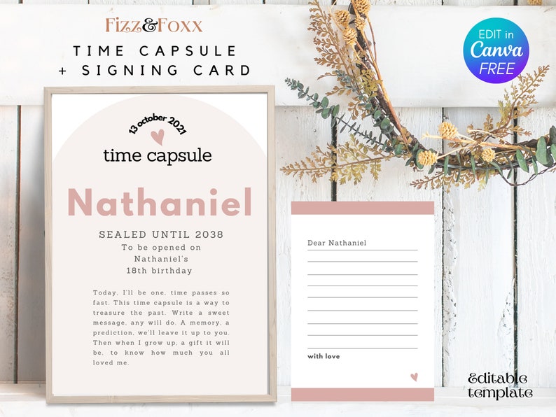 First Birthday Time Capsule Printable, Time Capsule Template, Time ...