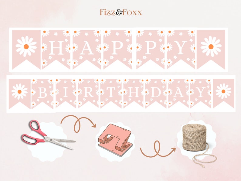 Daisy Happy Birthday Banner, Printable Boho Garland, Editable CANVA ...