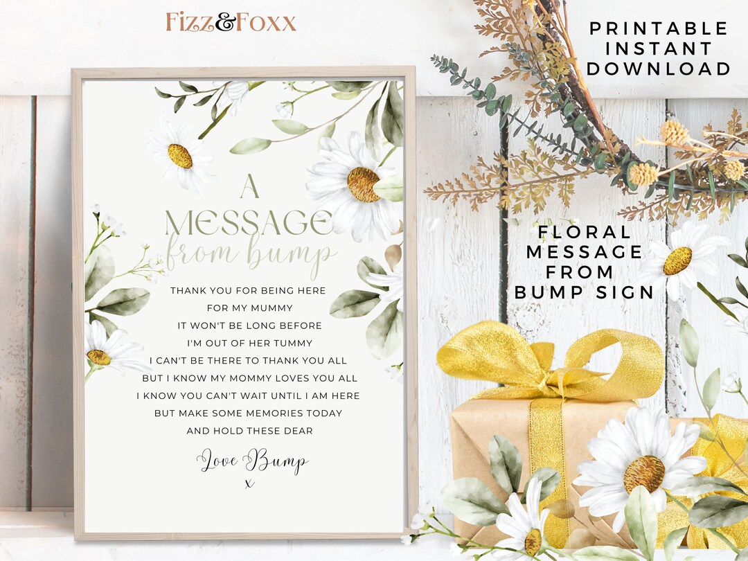 Message From Bump Sign, Printable Baby Shower Sign, Floral Baby Shower ...
