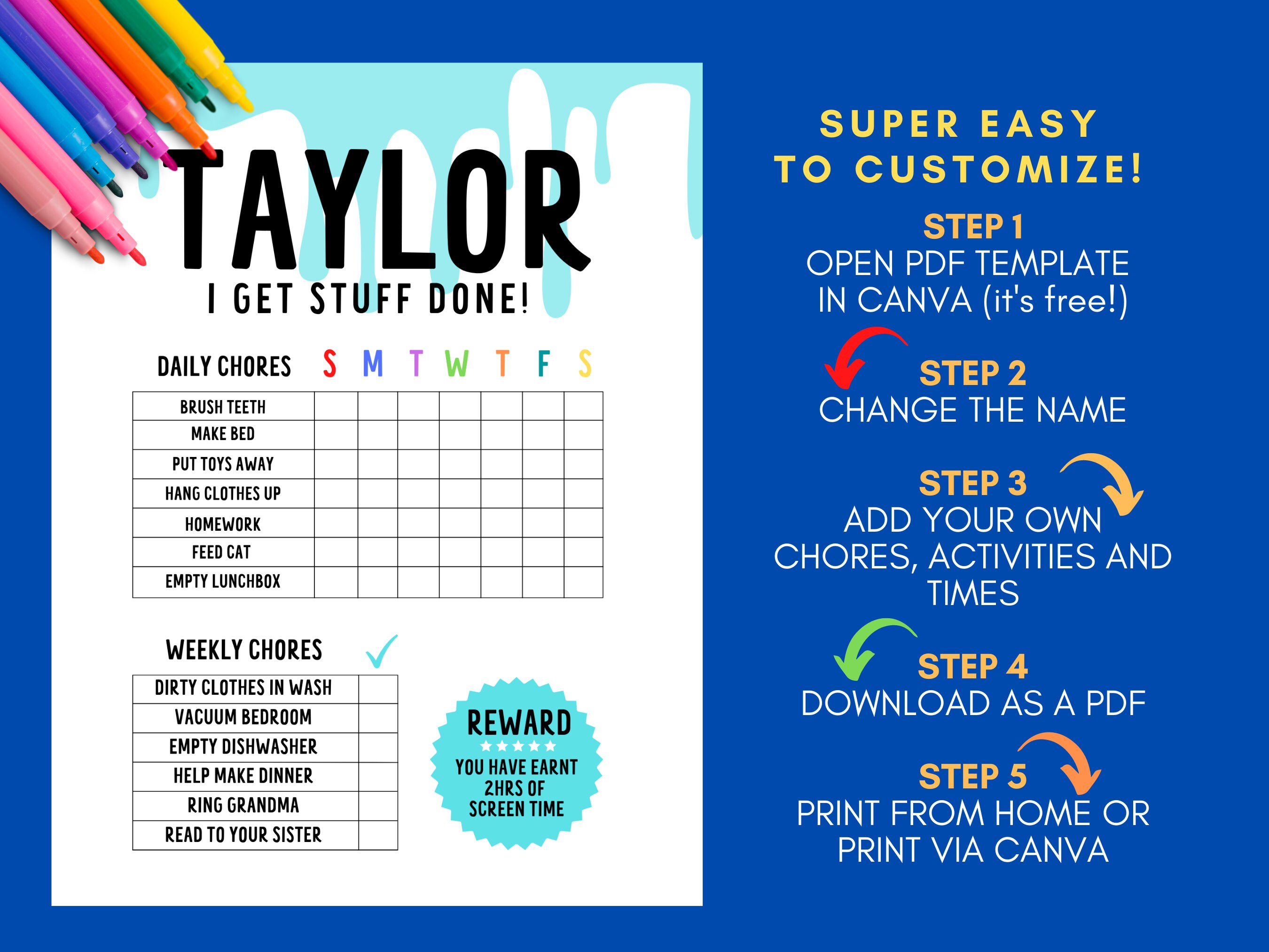 Editable to Do List for Kids Canva Chore Chart Template for Children ...