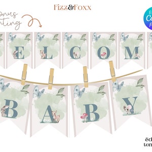Printable Woodland Creatures Banner, Woodland Baby Shower Bunting ...