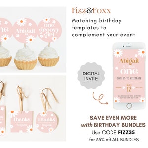 Daisy Happy Birthday Banner, Printable Boho Garland, Editable CANVA ...