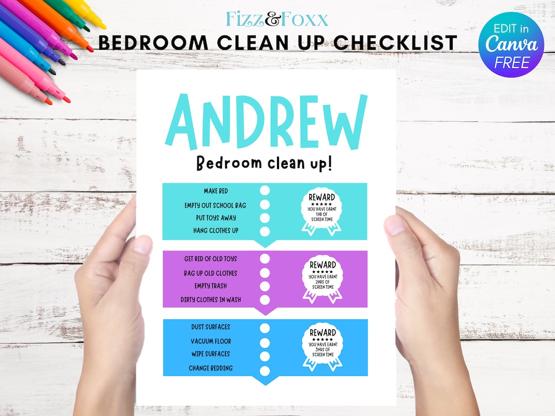 Editable Cleaning Checklist for Kids Room Canva, Cleaning Checklist ...