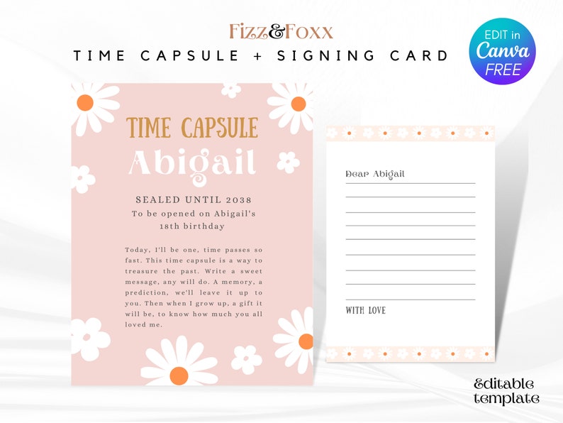First Birthday Time Capsule Printable, Time Capsule Template, Time ...