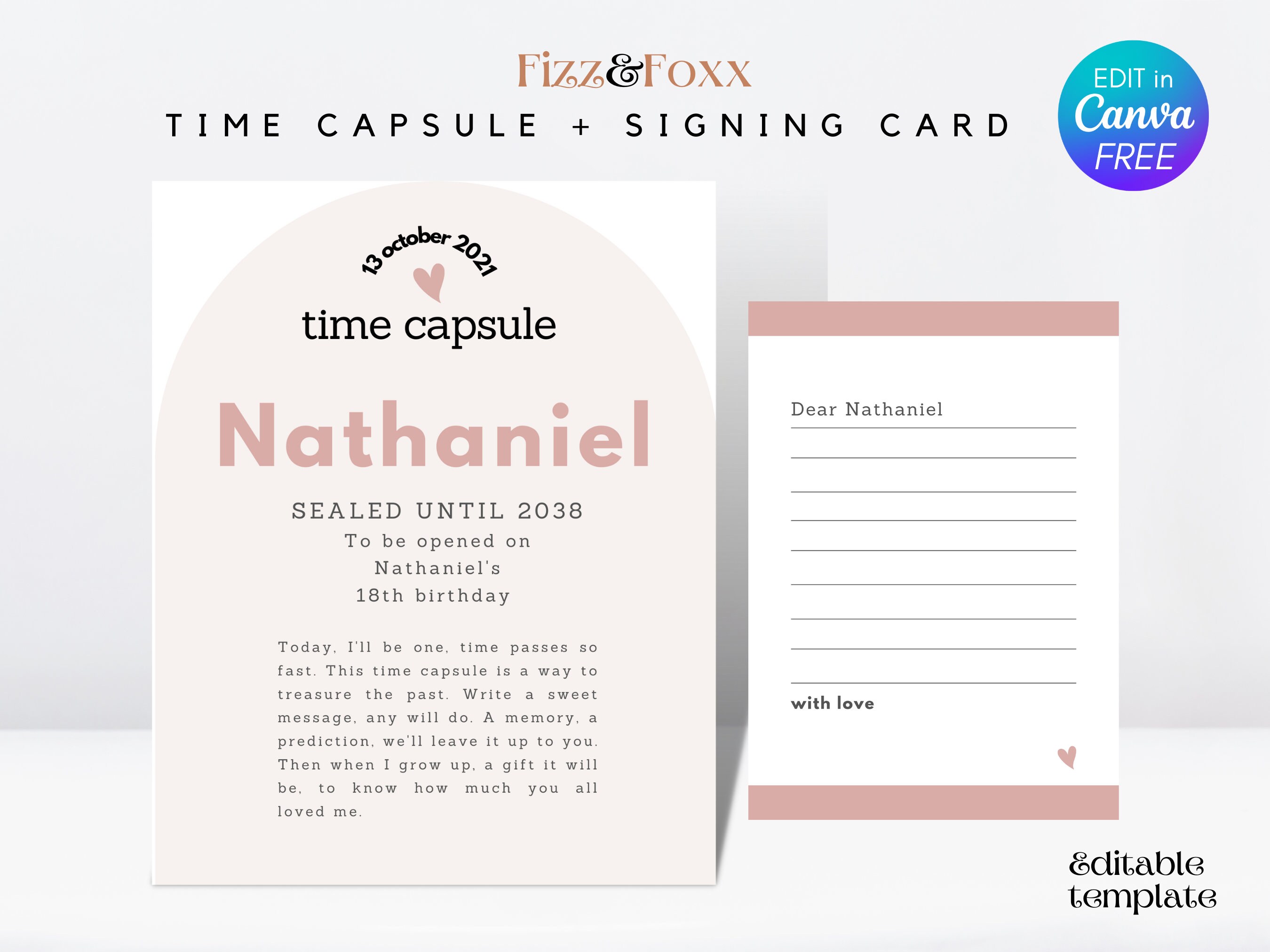 First Birthday Time Capsule Printable, Time Capsule Template, Time ...