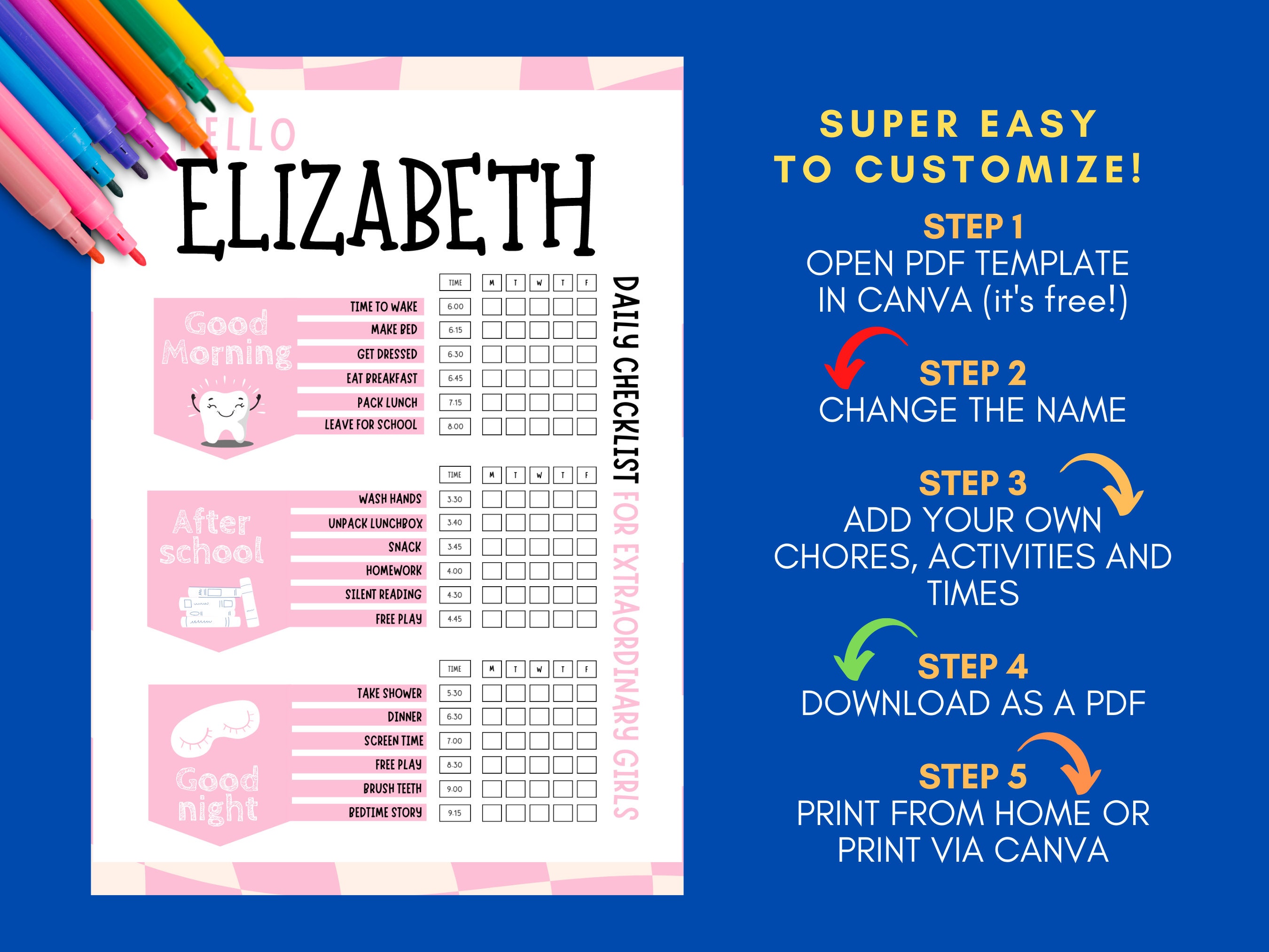 Daily Routine Responsibility Chart Daily Checklist for Kids Homeschool ...