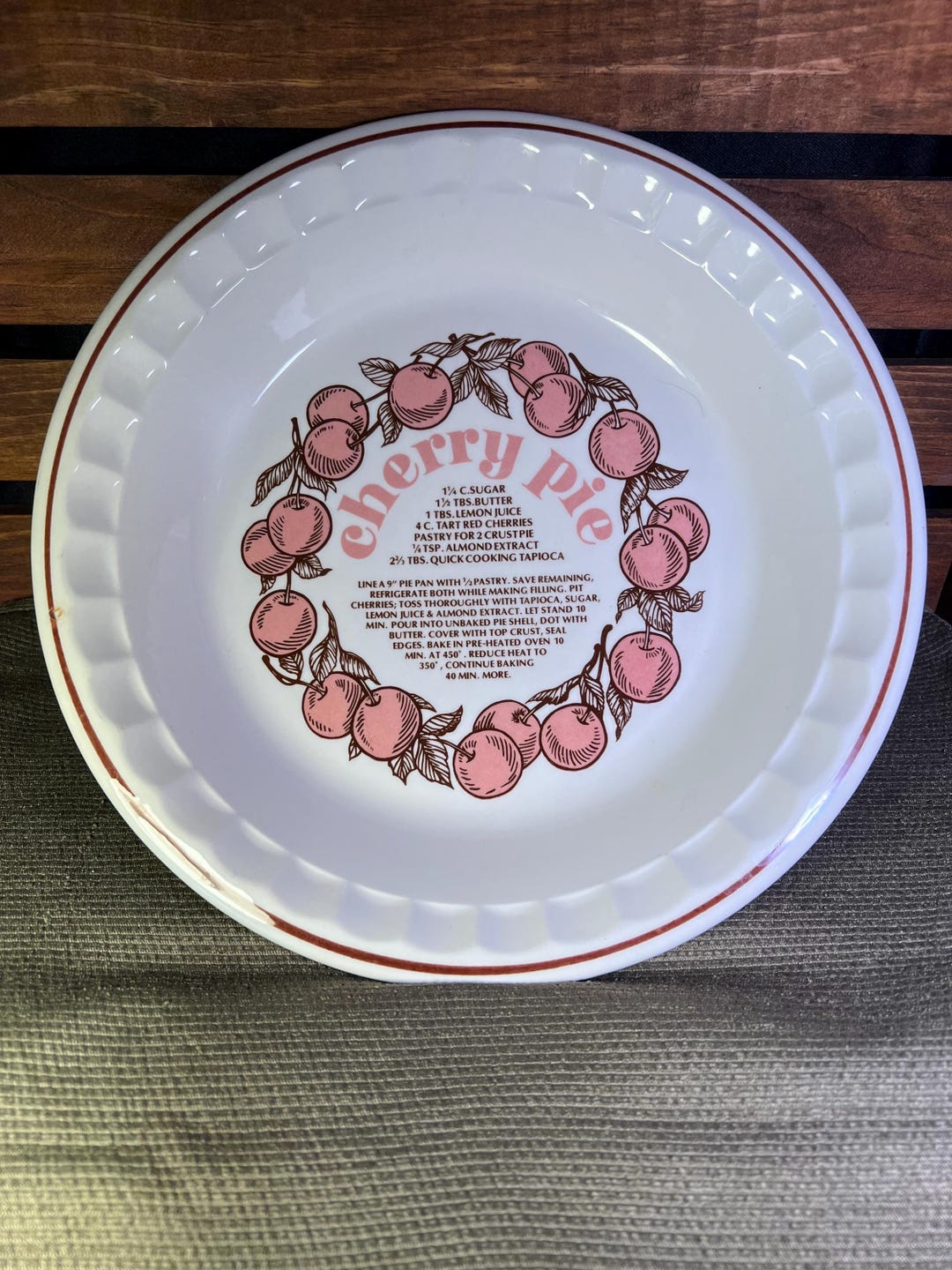 Vintage Cherry Pie Dish, Glo-stone With Recipe - Etsy