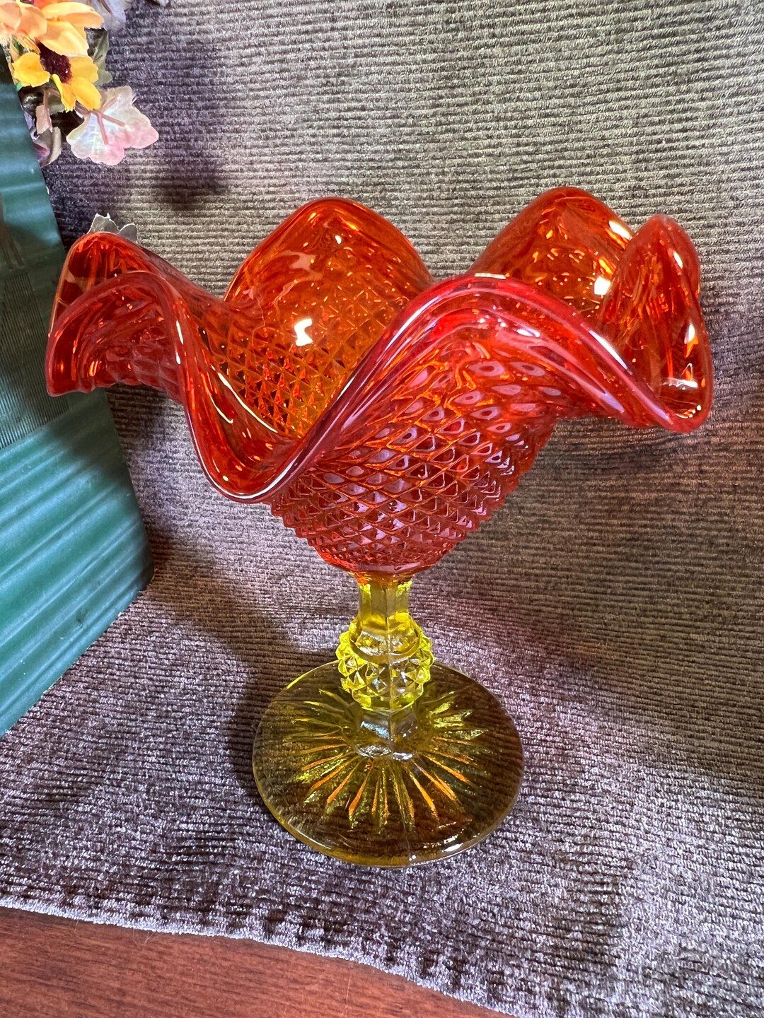 Candy Dish, Amberina Ruffled Pedestal Compote - Etsy