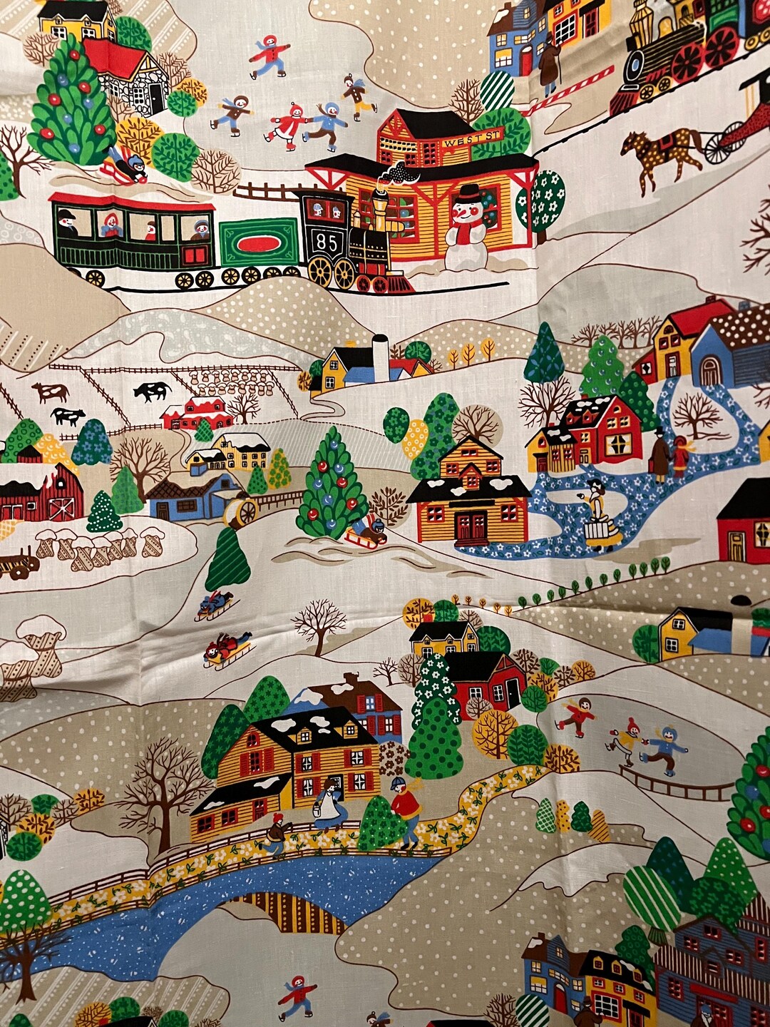 Vintage Winter Scene Fabric, American Greetings 1983 Calico Country ...