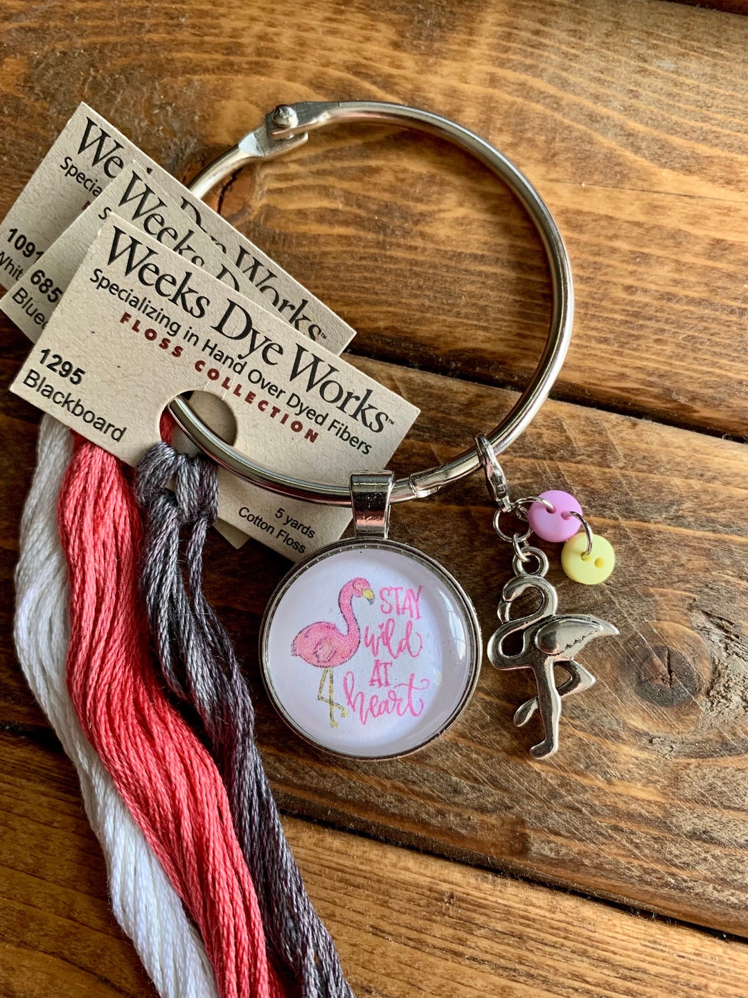 Pink Flamingo Thread Keep, Flamingo Floss Ring, Wild at Heart Thread Keep, Summer Floss Ring ...