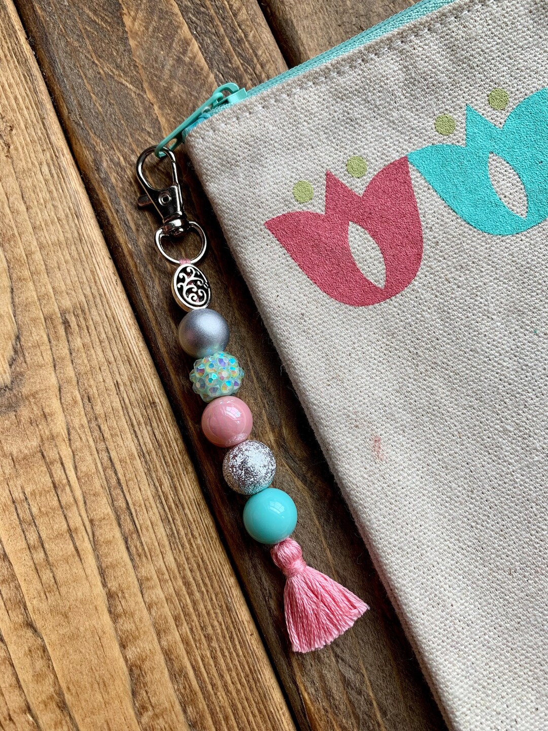 Beaded Zipper Pull, Beaded Keychain, Beaded Scissor Fob, Chunky ...