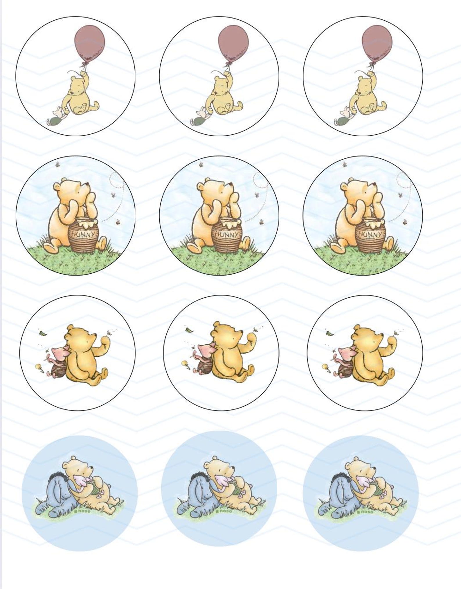 Winnie the Pooh Classic. Edible Images -12 Circles 2 Inches- Pre Cut - Etsy
