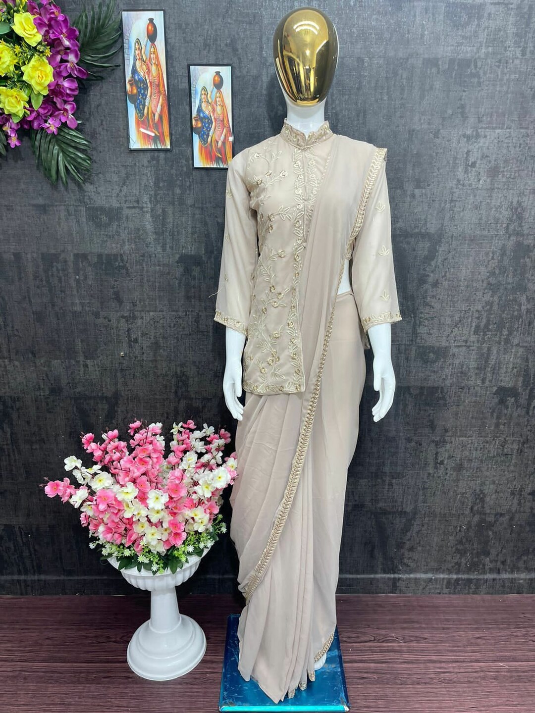 Party Wear Ready to Wear Sarees With Koti Heavy Embroidery Work - Etsy