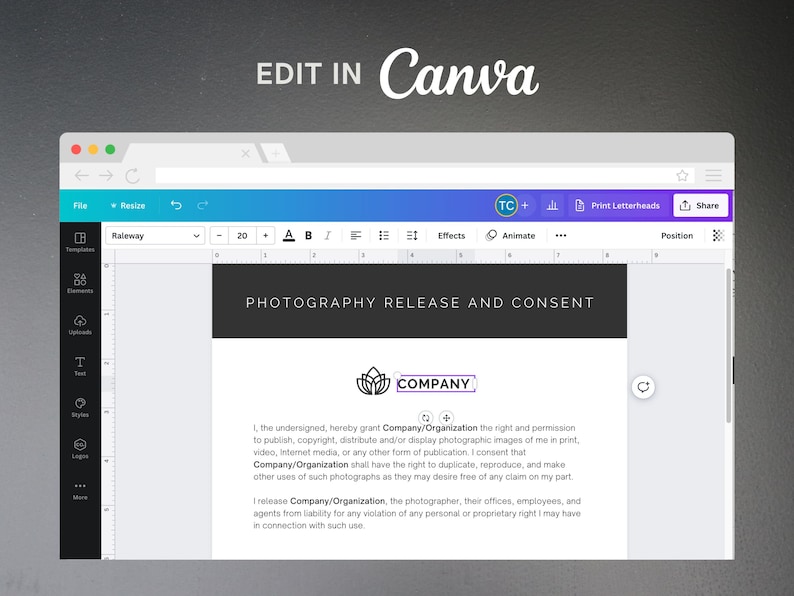 General Photo Consent Form Template | Edit in Canva | Simple and ...