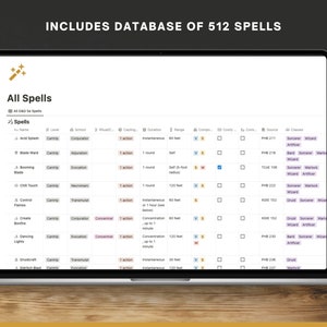 Dnd Character Journal Notion Template | Session Log & Character Sheet W/ Spell Cards and ...