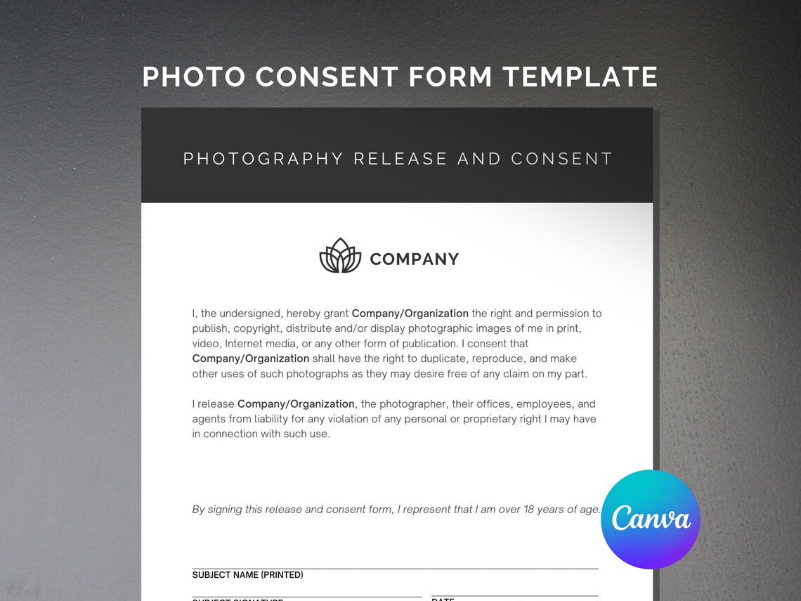 General Photo Consent Form Template | Edit in Canva | Simple and ...