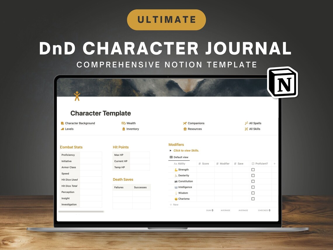 Dnd Character Journal Notion Template Session Log & Character Sheet W ...