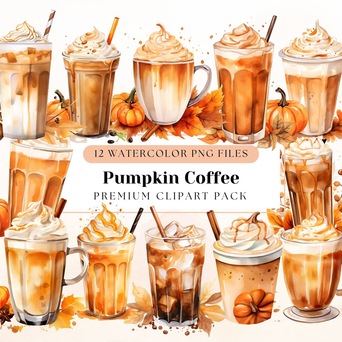 Pumpkin Coffee Clipart Pack, High-quality Pngs, Transparent Background ...