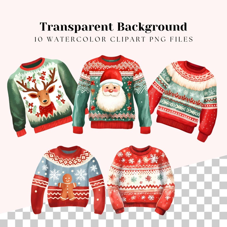 Ugly Christmas Sweater Clipart Pack, High-quality Pngs, Transparent ...
