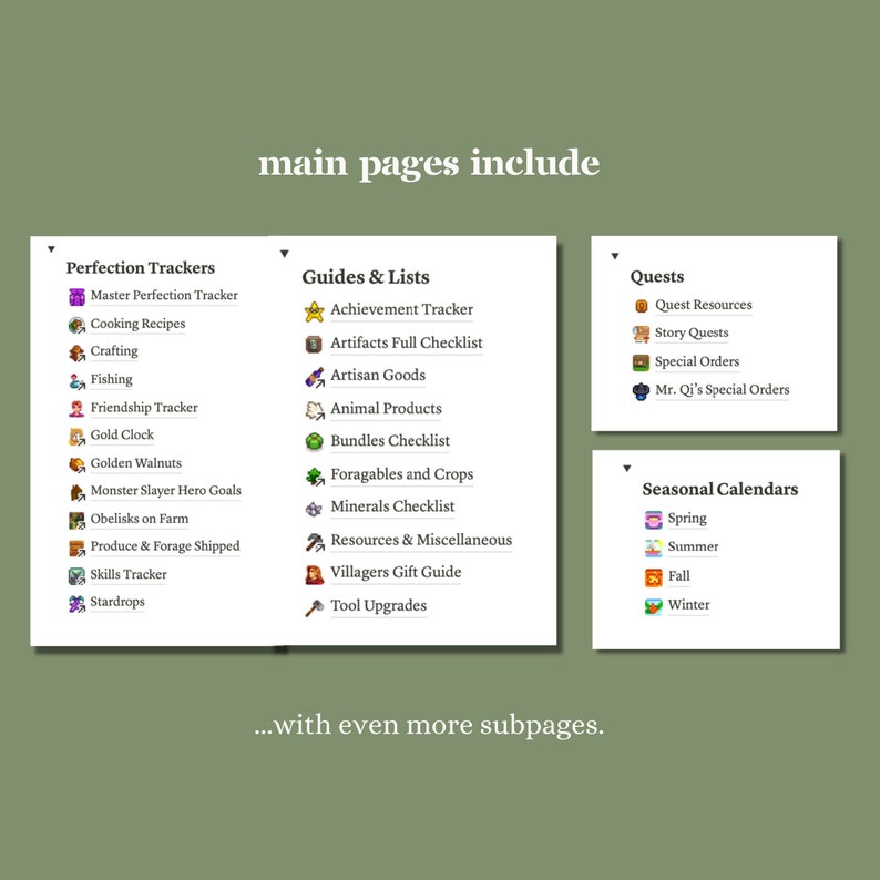 Stardew Valley V1.6+ Notion Planner, 1000 Items, 50+ Sections, Digital ...