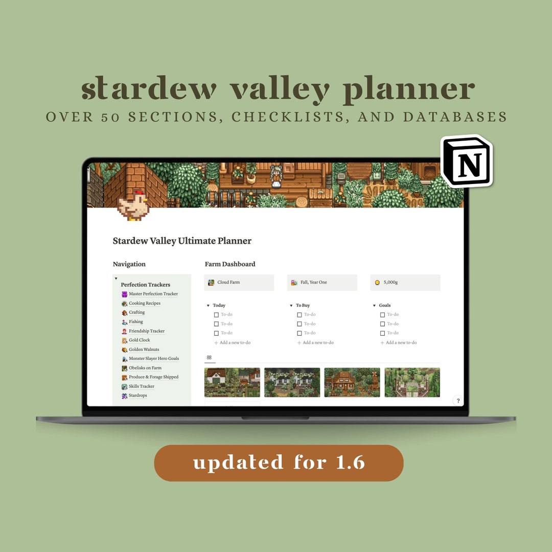 Stardew Valley V1.6+ Notion Planner, 1000 Items, 50+ Sections, Digital Perfection Tracker ...
