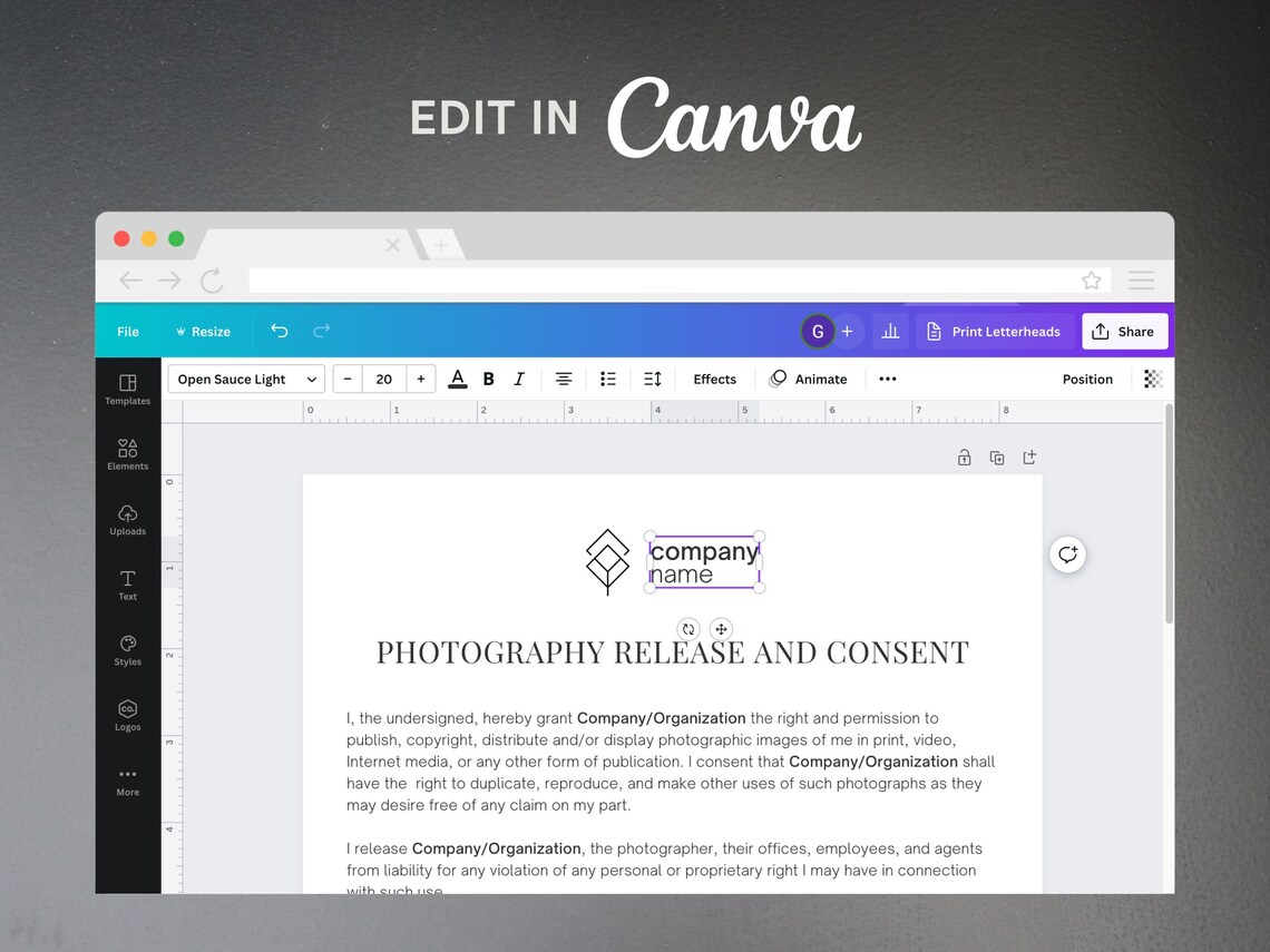 General Photo Consent Form Template | Edit in Canva | Simple and ...